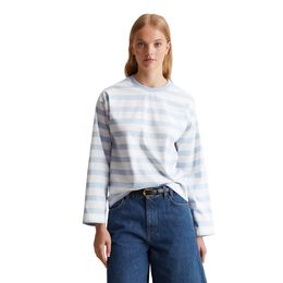 Marc O'Polo Damen Langarmshirt "aus garngefärbtem Heavy Jersey", blau, Gr. S, MARC O'POLO DENIM, gestreift, Obermaterial: 100% Baumwolle, Shirts