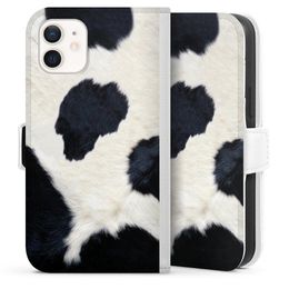 DeinDesign iPhone 12 mini Handy Klapph&uuml;lle Handyh&uuml;lle aus Kunst Leder wei&szlig; Flip Case Animal Look Animal Print Cow Skin Sideflip mit Lasche