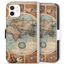 DeinDesign iPhone 12 mini Handy Klapph&uuml;lle Handyh&uuml;lle aus Kunst Leder wei&szlig; Flip Case Vintage Map World Map Sideflip mit Lasche