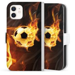 DeinDesign iPhone 12 mini Handy Klapph&uuml;lle Handyh&uuml;lle aus Kunst Leder wei&szlig; Flip Case Soccer Ball Fire Sideflip mit Lasche