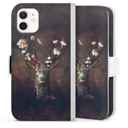 DeinDesign iPhone 12 mini Handy Klapph&uuml;lle Handyh&uuml;lle aus Kunst Leder wei&szlig; Flip Case Reindeer Flowers Rehe Sideflip mit Lasche