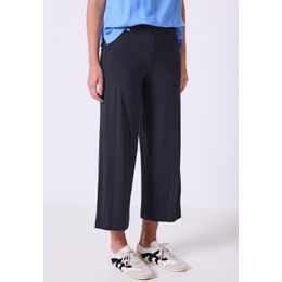 Culotte STREET ONE STUDIO, Damen, Gr. 38, Länge 26, blau (schwarz void blau), Jersey, 95% Viskose, 5% Elasthan, unifarben, loose fit 7/8-Länge, Hosen, High Waist
