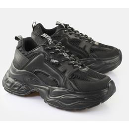 Buffalo Damen Plateausneaker "YUNO", Gr. 40, schwarz, Lederimitat, Textil, Schuhe, Chunky-Sneaker, Schn&uuml;rschuh, Leichtgewicht mit Memory