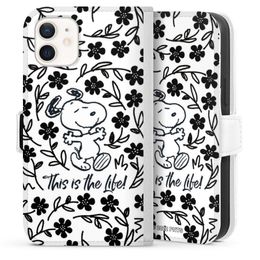 DeinDesign iPhone 12 mini Handy Klapph&uuml;lle Handyh&uuml;lle aus Kunst Leder wei&szlig; Flip Case Peanuts Flowers Snoopy Sideflip mit Lasche
