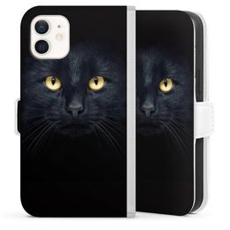 DeinDesign iPhone 12 mini Handy Klapph&uuml;lle Handyh&uuml;lle aus Kunst Leder wei&szlig; Flip Case Eye Cat Black Sideflip mit Lasche