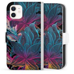 DeinDesign iPhone 12 mini Handy Klapph&uuml;lle Handyh&uuml;lle aus Kunst Leder wei&szlig; Flip Case Colourful Flowers Neon Sideflip mit Lasche