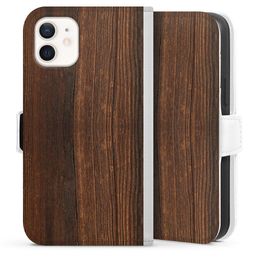 DeinDesign iPhone 12 mini Handy Klapph&uuml;lle Handyh&uuml;lle aus Kunst Leder wei&szlig; Flip Case Wood Nut Tree Wooden Look Sideflip mit Lasche
