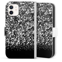 DeinDesign iPhone 12 mini Handy Klapph&uuml;lle Handyh&uuml;lle aus Kunst Leder wei&szlig; Flip Case Muster Snowflake Glitzer Sideflip mit Lasche