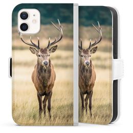 DeinDesign iPhone 12 mini Handy Klapph&uuml;lle Handyh&uuml;lle aus Kunst Leder wei&szlig; Flip Case Forrest Deer Meadow Sideflip mit Lasche