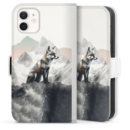 DeinDesign iPhone 12 mini Handy Klapph&uuml;lle Handyh&uuml;lle aus Kunst Leder wei&szlig; Flip Case Nature Mountain Fox Sideflip mit Lasche