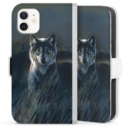 DeinDesign iPhone 12 mini Handy Klapph&uuml;lle Handyh&uuml;lle aus Kunst Leder wei&szlig; Flip Case Wolf Painting Nature Sideflip mit Lasche