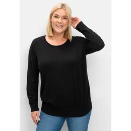 sheego Damen Rundhalspullover "Rundhalspullover", schwarz, Gr. 40, unifarben, 60% Viskose, 40% Polyester, Pullover