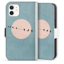 DeinDesign iPhone 12 mini Handy Klapph&uuml;lle Handyh&uuml;lle aus Kunst Leder wei&szlig; Flip Case Bird Turquoise Moon Sideflip mit Lasche