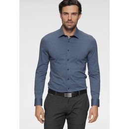 OLYMP Herren Businesshemd "Level Five body fit Jerseyshirt", blau, Gr. 42, Web, Obermaterial: 92% Baumwolle, 8% Elasthan, Hemden, in Jersey Qualit&auml;t