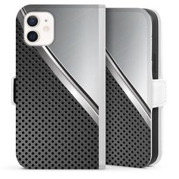 DeinDesign iPhone 12 mini Handy Klapph&uuml;lle Handyh&uuml;lle aus Kunst Leder wei&szlig; Flip Case Steel Metall Carbon Sideflip mit Lasche