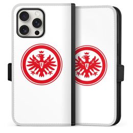 DeinDesign iPhone 15 Pro Max Handy Klapph&uuml;lle Handyh&uuml;lle aus Kunst Leder schwarz Flip Case Official Licensed Product Sge Eintracht Frankfurt Sideflip mit Lasche