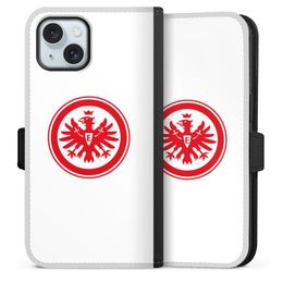 DeinDesign iPhone 15 Handy Klapph&uuml;lle Handyh&uuml;lle aus Kunst Leder schwarz Flip Case Official Licensed Product Sge Eintracht Frankfurt Sideflip mit Lasche