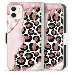 DeinDesign iPhone 12 mini Handy Klapph&uuml;lle Handyh&uuml;lle aus Kunst Leder wei&szlig; Flip Case Leopard Glitzer Marble Sideflip mit Lasche