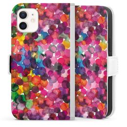 DeinDesign iPhone 12 mini Handy Klapph&uuml;lle Handyh&uuml;lle aus Kunst Leder wei&szlig; Flip Case Water Colour Colourful Points Sideflip mit Lasche