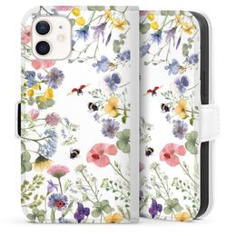 DeinDesign iPhone 12 mini Handy Klapph&uuml;lle Handyh&uuml;lle aus Kunst Leder wei&szlig; Flip Case Flowers Bee Muster Sideflip mit Lasche