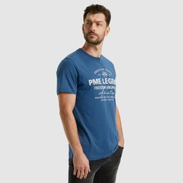 PME-Legend PME LEGEND Herren T-Shirt "Short sleeve r-neck single jersey", blau, Gr. M, bedruckt, Jersey, Obermaterial: 100% Baumwolle, Shirts, mit Frontprint