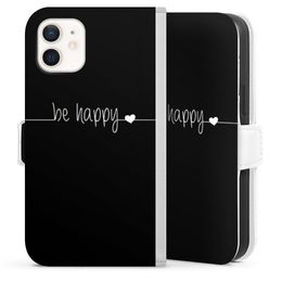 DeinDesign iPhone 12 mini Handy Klapph&uuml;lle Handyh&uuml;lle aus Kunst Leder wei&szlig; Flip Case Happiness Statement Sayings Sideflip mit Lasche