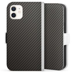 DeinDesign iPhone 12 mini Handy Klapph&uuml;lle Handyh&uuml;lle aus Kunst Leder wei&szlig; Flip Case Carbon Metallic Look Muster Sideflip mit Lasche