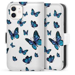 DeinDesign iPhone 12 mini Handy Klapph&uuml;lle Handyh&uuml;lle aus Kunst Leder wei&szlig; Flip Case Transparent Butterfly Muster Sideflip mit Lasche