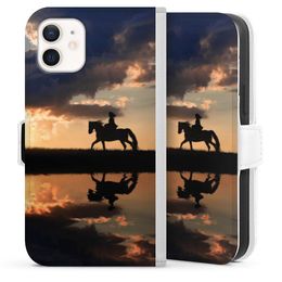 DeinDesign iPhone 12 mini Handy Klapph&uuml;lle Handyh&uuml;lle aus Kunst Leder wei&szlig; Flip Case Sunset Horseback Riding Horse Sideflip mit Lasche
