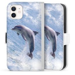 DeinDesign iPhone 12 mini Handy Klapph&uuml;lle Handyh&uuml;lle aus Kunst Leder wei&szlig; Flip Case Wale Ocean Dolphin Sideflip mit Lasche