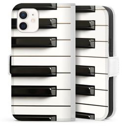 DeinDesign iPhone 12 mini Handy Klapph&uuml;lle Handyh&uuml;lle aus Kunst Leder wei&szlig; Flip Case Klavier Music Piano Sideflip mit Lasche