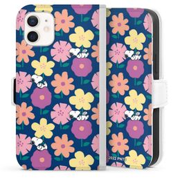 DeinDesign iPhone 12 mini Handy Klapph&uuml;lle Handyh&uuml;lle aus Kunst Leder wei&szlig; Flip Case Muster Snoopy Flowers Sideflip mit Lasche