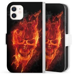 DeinDesign iPhone 12 mini Handy Klapph&uuml;lle Handyh&uuml;lle aus Kunst Leder wei&szlig; Flip Case Fire Skull Totenkopf Sideflip mit Lasche