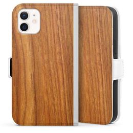 DeinDesign iPhone 12 mini Handy Klapph&uuml;lle Handyh&uuml;lle aus Kunst Leder wei&szlig; Flip Case Larch Wood Wooden Look Sideflip mit Lasche