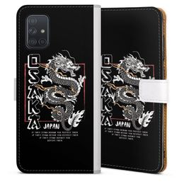 DeinDesign Galaxy A71 Handy Klapphülle Handyhülle aus Kunst Leder weiß Flip Case Japan Dragon Ocean Sideflip mit Lasche