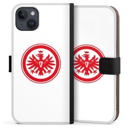 DeinDesign iPhone 14 Plus Handy Klapph&uuml;lle Handyh&uuml;lle aus Kunst Leder schwarz Flip Case Official Licensed Product Sge Eintracht Frankfurt Sideflip mit langer 