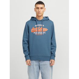 Jack & Jones JACK & JONES Herren Kapuzensweatshirt "JJELOGO SWEAT HOOD 2 COL 24/25 NOOS", blau, Gr. S, bedruckt, angeraute Sweatware, Obermaterial: 70% Baumwolle,