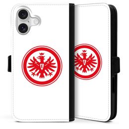 DeinDesign iPhone 16 Plus Handy Klapph&uuml;lle Handyh&uuml;lle aus Kunst Leder schwarz Flip Case Official Licensed Product Sge Eintracht Frankfurt Sideflip mit Lasche