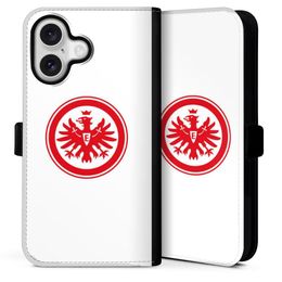 DeinDesign iPhone 16 Handy Klapph&uuml;lle Handyh&uuml;lle aus Kunst Leder schwarz Flip Case Official Licensed Product Sge Eintracht Frankfurt Sideflip mit Lasche