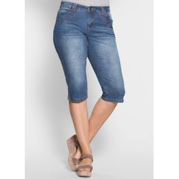 sheego Damen Caprijeans mit Gürtelschlaufen, blue denim, Größe 50