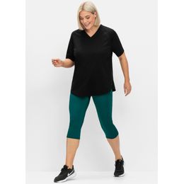 sheego Damen Funktionsshirt mit V-Ausschnitt, schwarz, Gr&ouml;&szlig;e 44/46