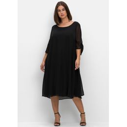 sheego Damen Chiffonkleid in Midilänge, schwarz, Größe 42