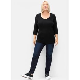 sheego Damen Pullover mit 3/4-Raglanärmel, schwarz, Größe 48/50