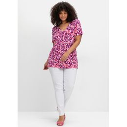 sheego by Joe Browns Damen V-Shirt mit abstraktem Print, pink-gemustert, Größe 56/58