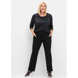 sheego Gro&szlig;e Gr&ouml;&szlig;en Funktionsshirt mit 3/4-&Auml;rmeln, schwarz, Gr&ouml;&szlig;e 44/46 - Damen