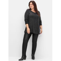 sheego Damen Longshirt mit Effektgarn, schwarz, Gr&ouml;&szlig;e 48/50