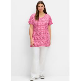 sheego Damen Kurzarmshirt mit Ausbrenner-Muster, fuchsia, Gr&ouml;&szlig;e 40/42
