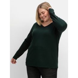 sheego Damen V-Ausschnitt-Pullover in flauschiger Qualit&auml;t, tiefgr&uuml;n, Gr&ouml;&szlig;e 40/42