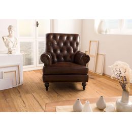 Sessel Echtleder 84x84x94 braun CHESTERFIELD #105
