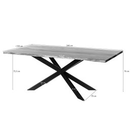 Baumtisch Akazie 240x100x76 natur lackiert / Epoxid schwarz, Kreuzgestell 2 anthrazit matt EPOXY